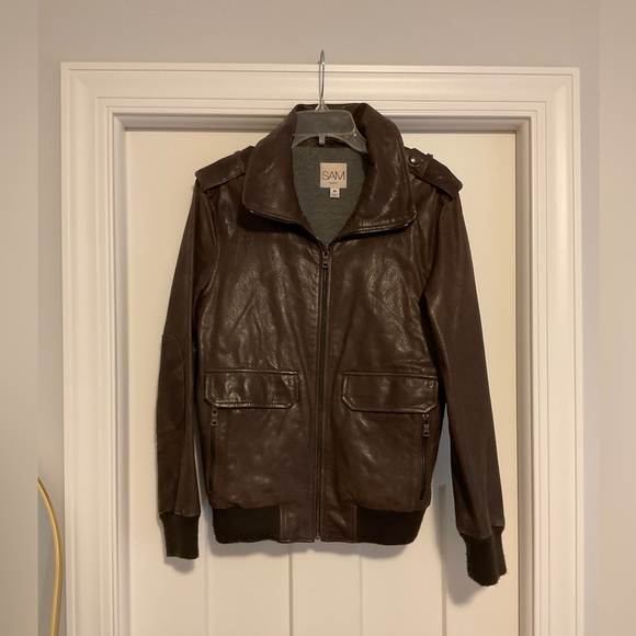 SAM. | Jackets & Coats | Sam Brown Leather Bomber Jacket | Poshmark